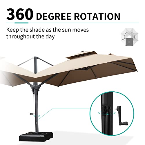 PURPLE LEAF 11FT Cantilever Outdoor Umbrellas Large Patio Umbrella Hanging Double Top Square Offset Umbrella with 360°Rotation Tilting Umbrella Outdoor Patio, Taupe