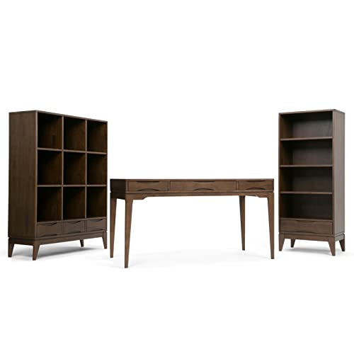 SIMPLIHOME Harper SOLID HARDWOOD 24 Inch Mid Century Modern Bookcase with Storage in Walnut Brown, For the Living Room, Study Room and Office