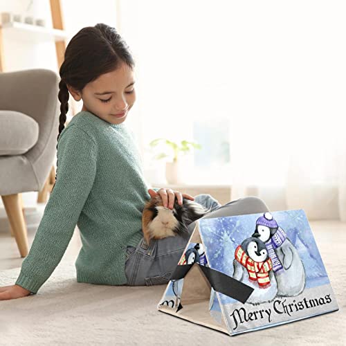 RATGDN Small Pet Hideout Merry Christmas Penguin Watercolor Hamster House Guinea Pig Playhouse for Dwarf Rabbits Hedgehogs Chinchillas