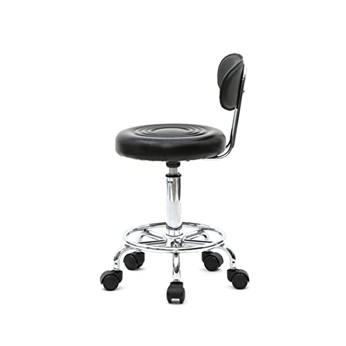 NALLBEIRRAA PU Leather Rolling Stool with Foot Rest Ergonomic Swivel Height Adjustment Task Chair Work Office Massage Stools for Spa Drafting Salon Tattoo Clinic Dentist Beauty Home Office (Black9)