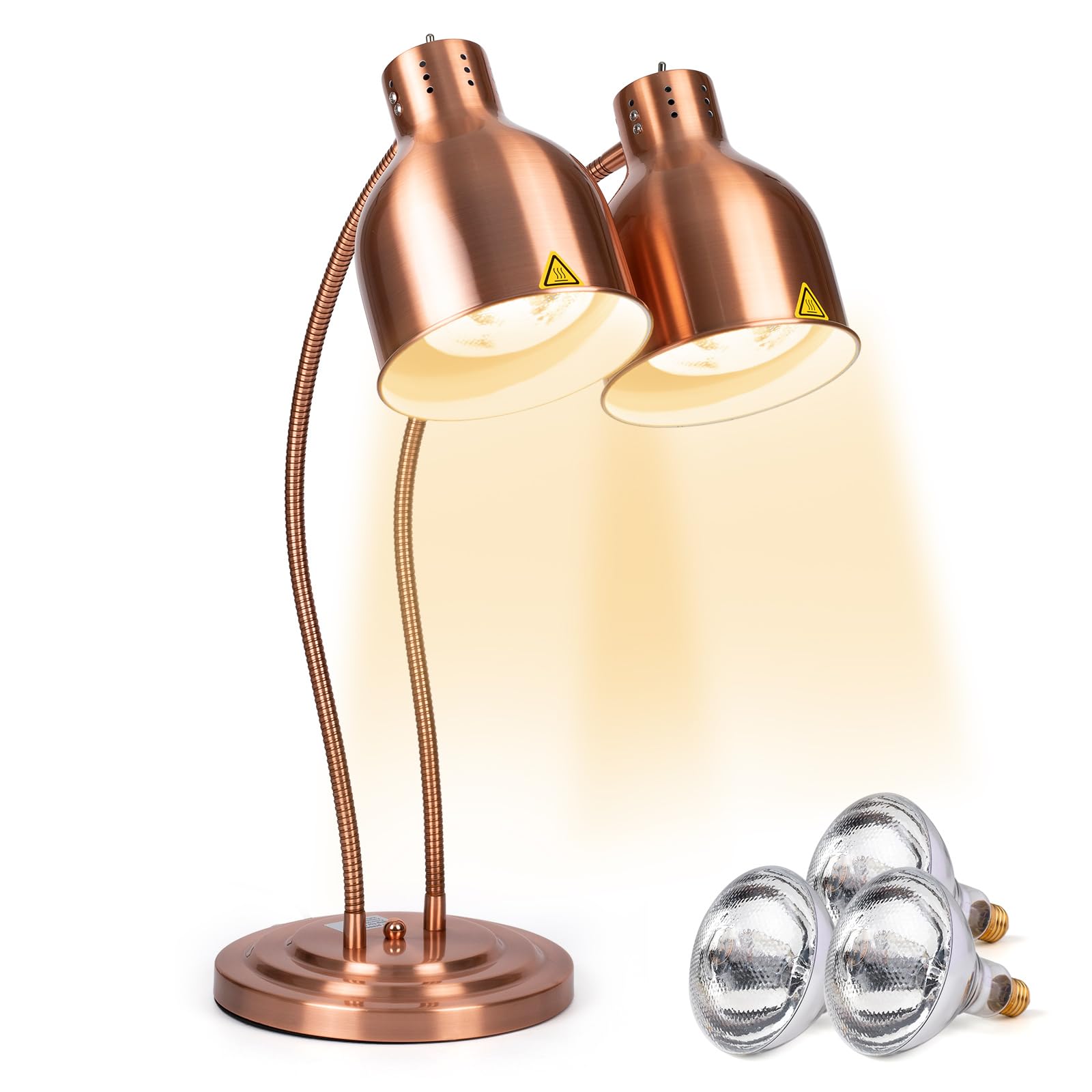 SOKO Food Heat Lamp - Commercial Food Warming Lamp with Dual 250w Bulbs 360°Adjustable Head Food Warmer Heat Lamp for Food Heating Buffet Parties Restaurant Kitchen Home Use, Rose Gold