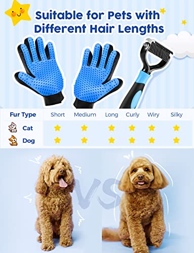 RIFNEEIM Pet Grooming Glove Brush, Cat Deshedding Glove with Double Sided Shedding and Dematting Rake Comb, Efficient Pet Hair Remover Massage Tool with Enhanced Five Finger Design for Cat Dog