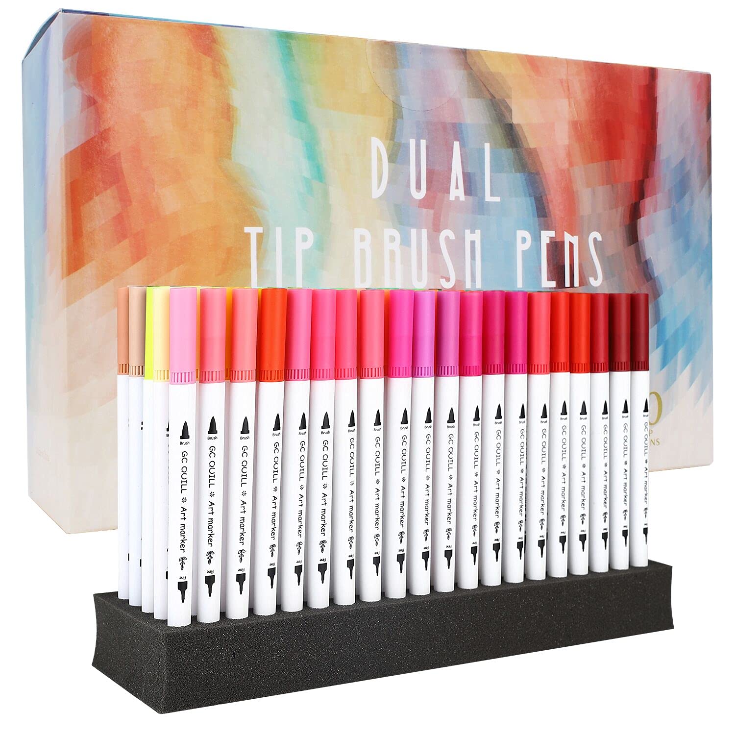 GC 100 Dual Tip Brush Pen Coloring Markers Set Flexible Brush Fineliner Tips - Watercolor Based Markers for Adult Coloring Books Calligraphy Hand Lettering Drawing Markers 100W