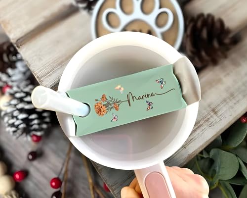 Personalized Birth Flower Tumbler Topper, 40 30 64 oz Personalized Tumbler Topper Tumbler Cup Accessory Name Plate