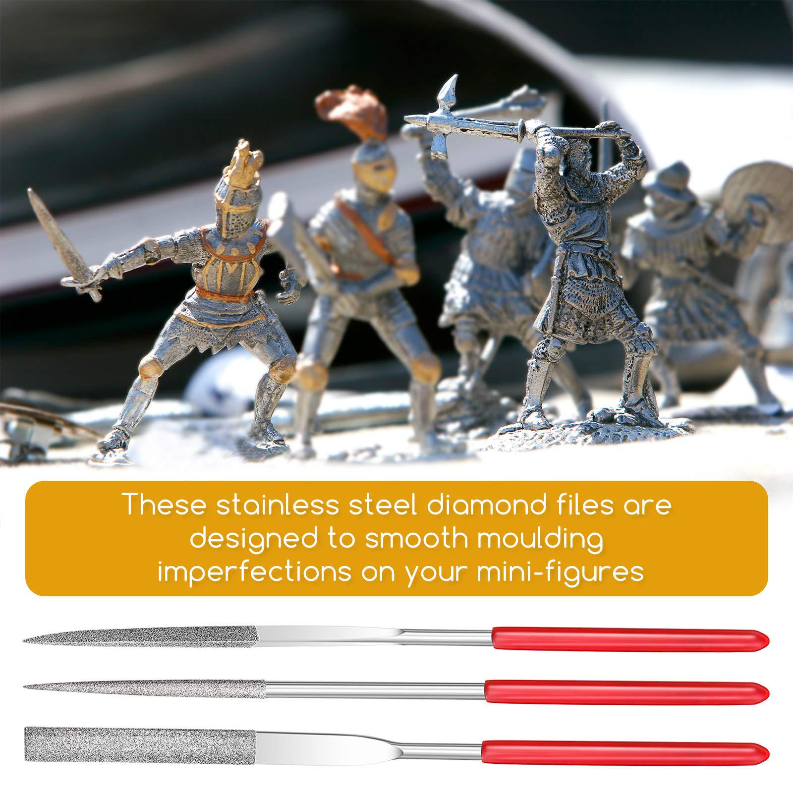 Miniature and Model Files, Includes Diamond File Set (Round, Flat and Triangular, 9 Piece)