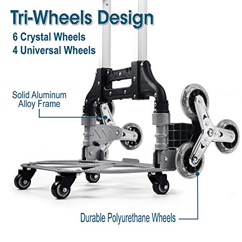 LEADALLWAY Shopping Carts for Groceries with 6+4 Wheels Portable Telescopic Handle Aluminum Stair Climbing Cart (with Rope+Shopping Bag)