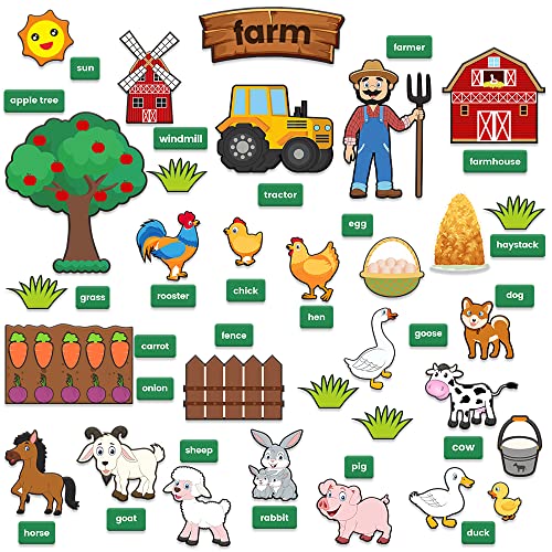Mewise 64 Pieces Farm Animals Felt Story Pieces for Toddlers,Preschool,Storytelling Teaching Play Kits for Felt Board…