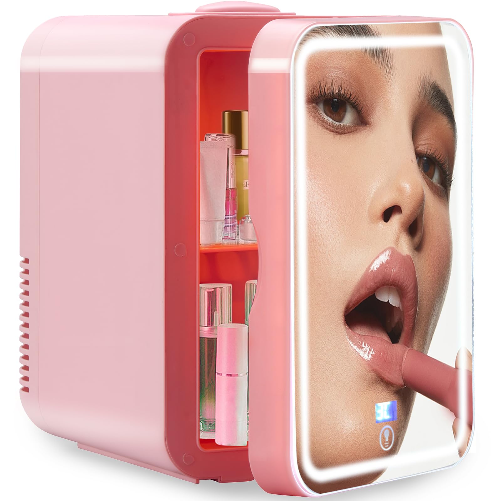 PIQUEBAR Skincare Fridge 4L, Mini Makeup Cosmetic Fridge with Mirror Dimmable Light, Small Refrigerator for Bedroom Office Cooler & Warmer, White