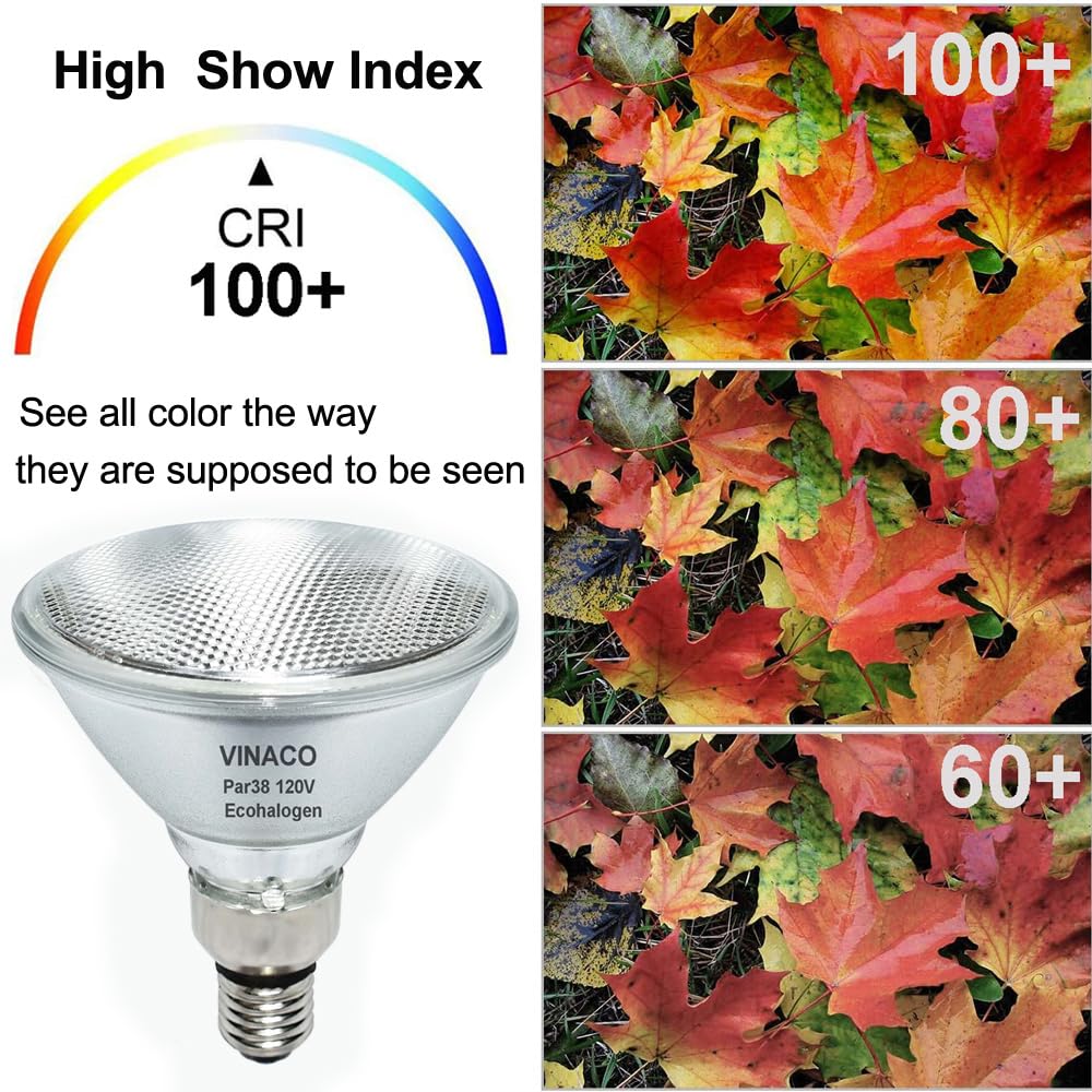 Vinaco PAR38 Flood Light,4 Pack PAR38 Halogen Flood Light Dimmable 70W 120V, High Brightness 800LM, PAR38 Bulb with E26 Base,2800K Warm White Ideal for Indoor/Outdoor