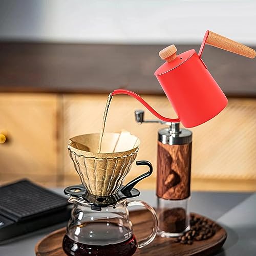 MagiDeal Coffee Tea Pot Gooseneck Kettle, Stainless Steel Long Narrow Spout Drip Coffee Kettle, Pour over Coffee Kettle for Cafe, Bar, Barista Gift, red