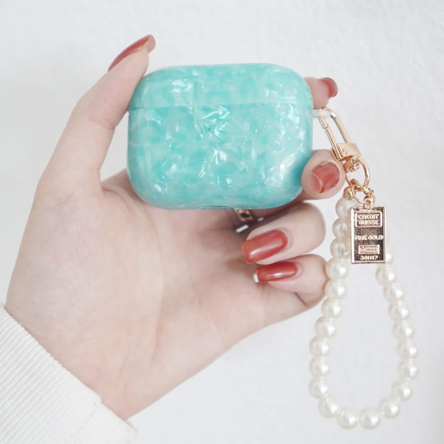 SAMTANY AirPods 3rd Case with Pearl Keychain Sotf TPU Cover Compatible with AirPods 3rd Generation Case for Girls and Womens (Blue)