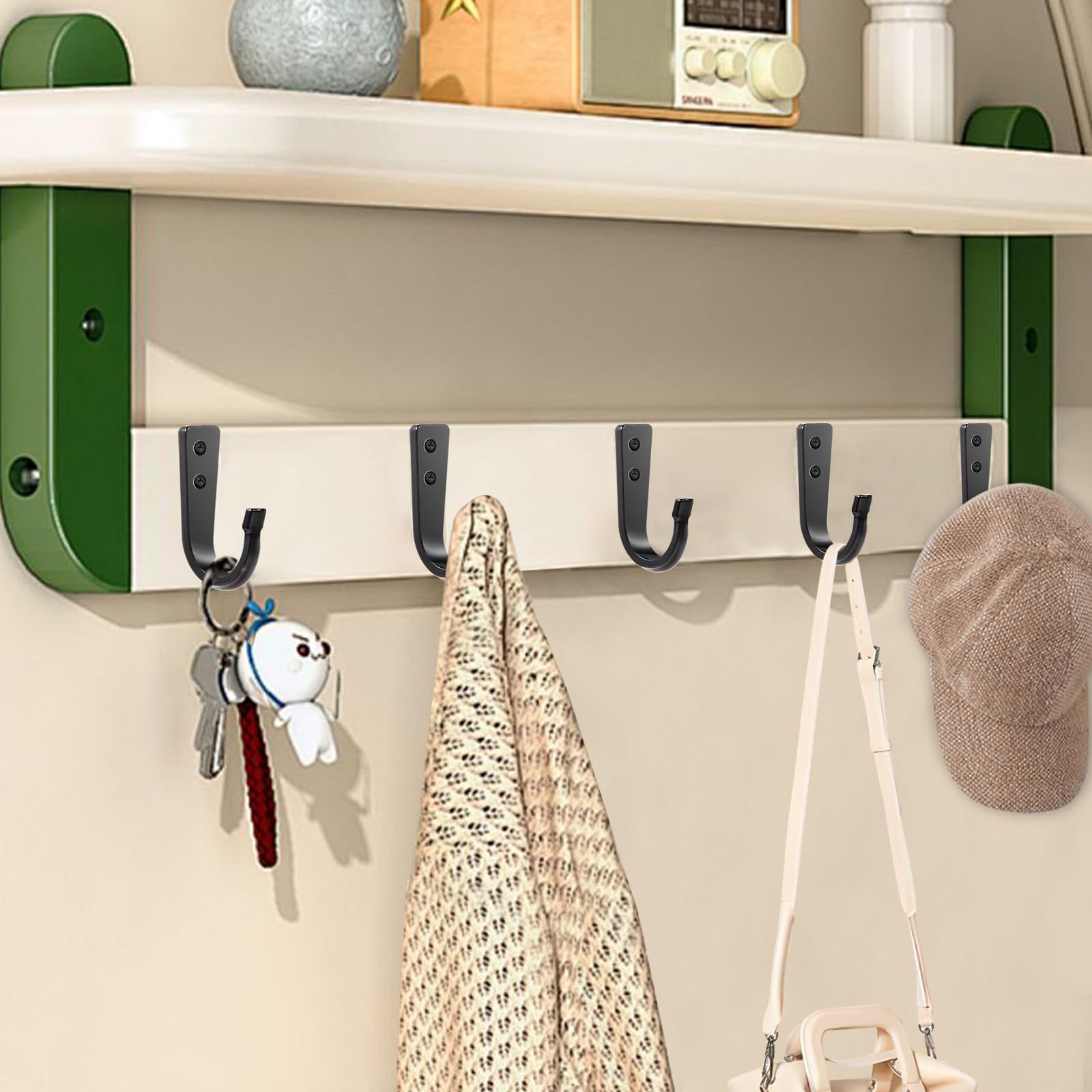 WODEGIFT 5Pcs Large Size Wall Hooks, Heavy Duty Wall Hooks for Hanging, Coat Hooks for Hanging, Large Size Wall Hooks, for Hanging Heavy Duty Pans, Backpacks, Coats and Garage Items (Black Hooks)