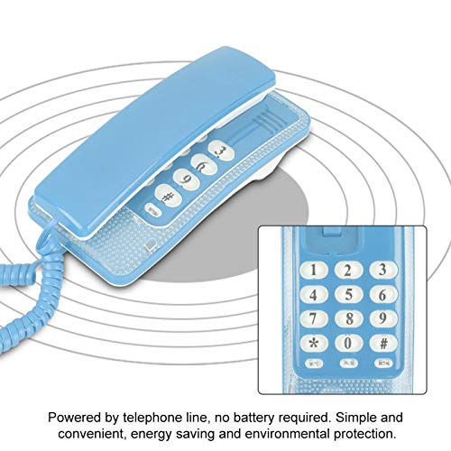 Mini Wall Phone, Retro Wall Mountable Landline Telephone with Flash Function and Call Mute Function, RJ45 Interface Powered by Telephone Line Home Phone for Hotel Family School(Blue)