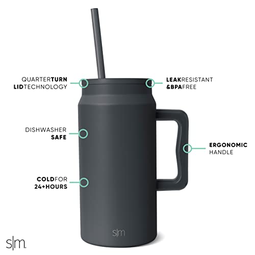 Simple Modern 50 oz Mug Tumbler | 50oz | Graphite & 40 oz Tumbler with Handle and Straw Lid | Insulated Cup Reusable Stainless Steel Water Bottle Travel Mug Cupholder
