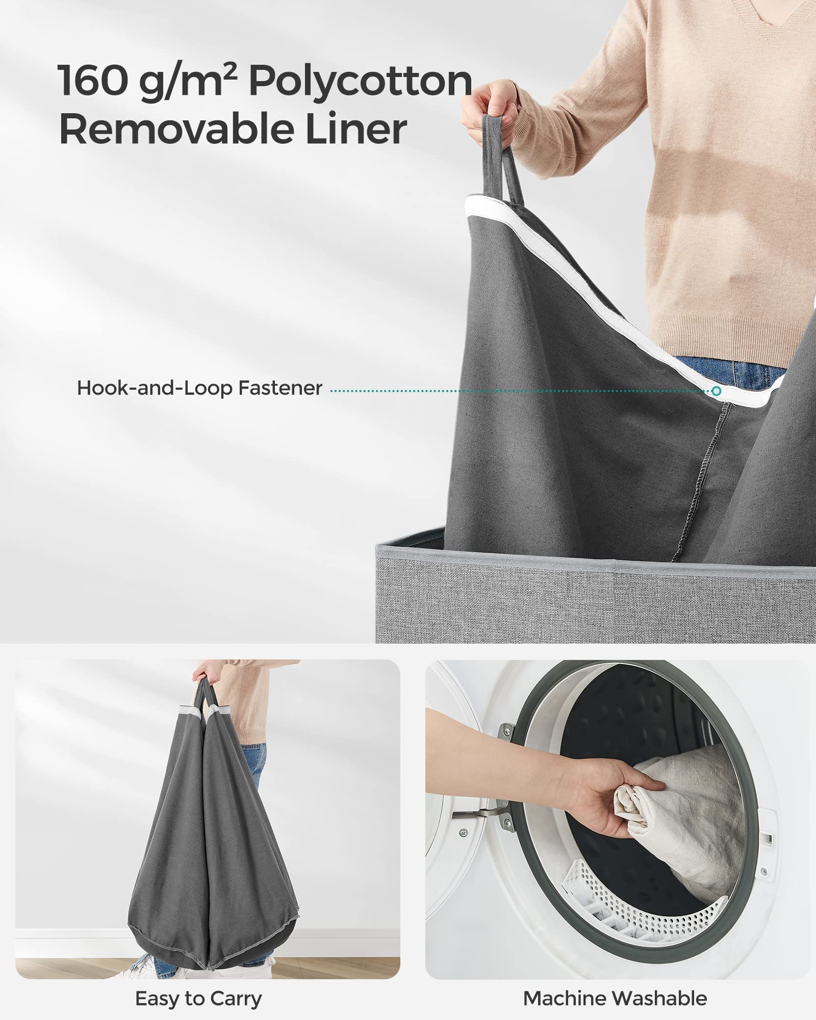 SONGMICS Sturdy Double Laundry Hamper with Lid, Removable Fabric Bag, 142L Large Clothes Hamper 2 Section, Laundry Basket with Handles for Closet, Laundry Room, Bedroom, Bathroom, Gray ULCB02G