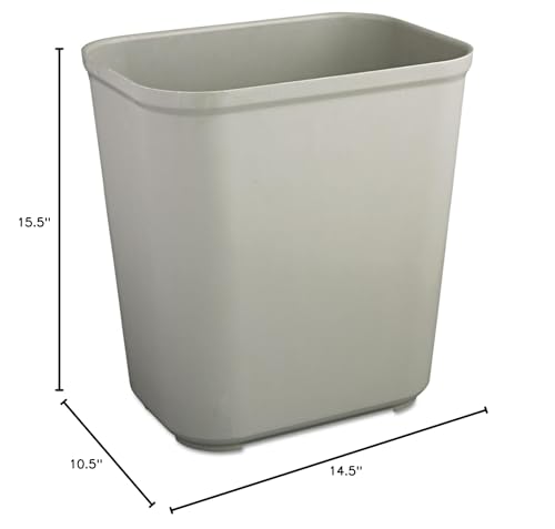 Rubbermaid 2543GRA Fire-Resistant Wastebasket, Rectangular, Fiberglass, 7gal, Gray