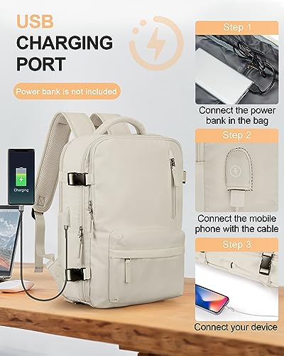 winspansy Carry on Backpack,Travel Backpack for Women Men Airline Approved Personal Item Size Hiking Gym Backpack Weekender Casual Daypack Backpack Waterproof Bag with Shoe Compartment, Beige