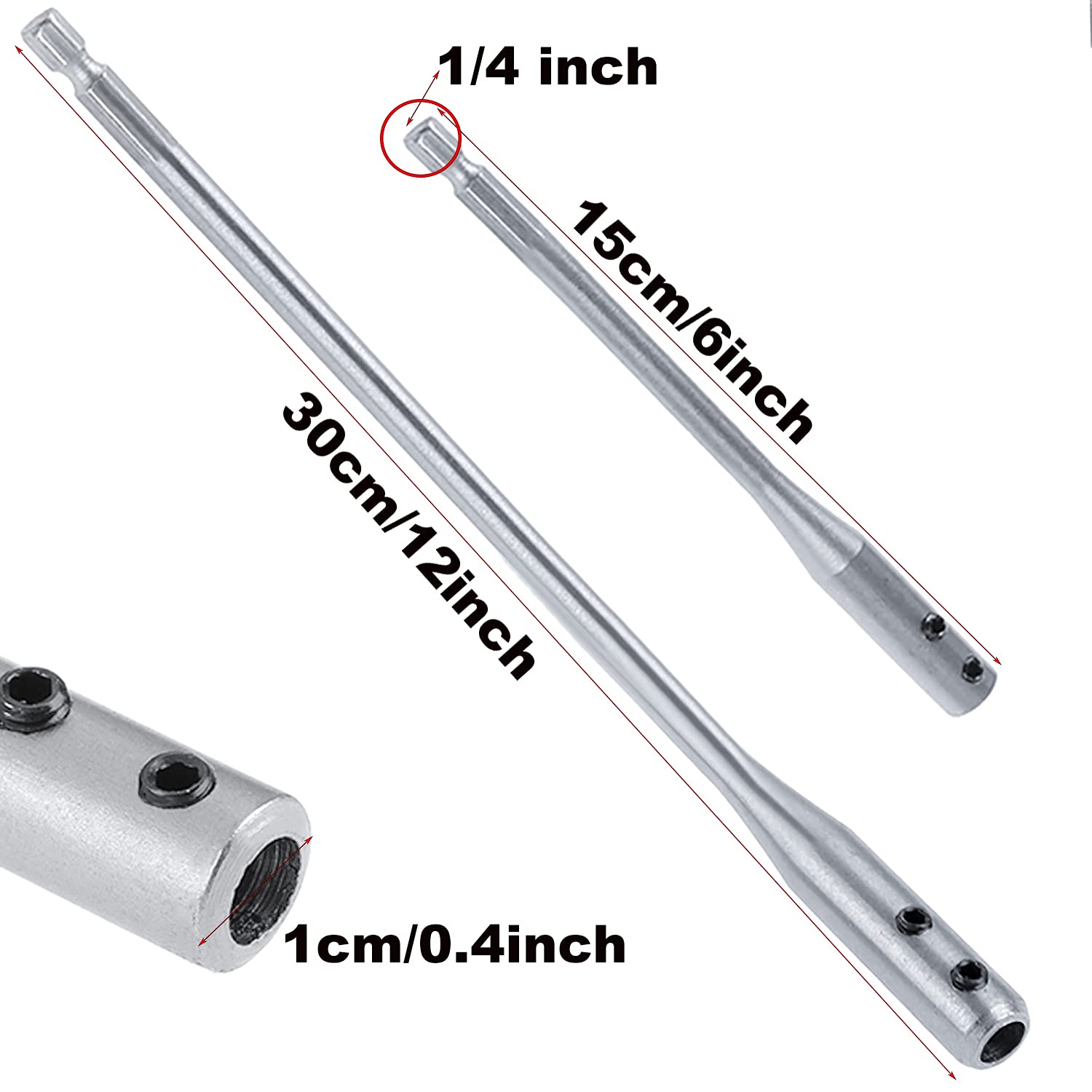 OBPSFY 6 inch & 12 inch Forstner Bit Extension,Wood Spade Bit Extension Bar with 2 Pcs Key,Drilling Depth Tool for Wood Turners Furniture Carpentry and Construction(1/4 inch Collet)