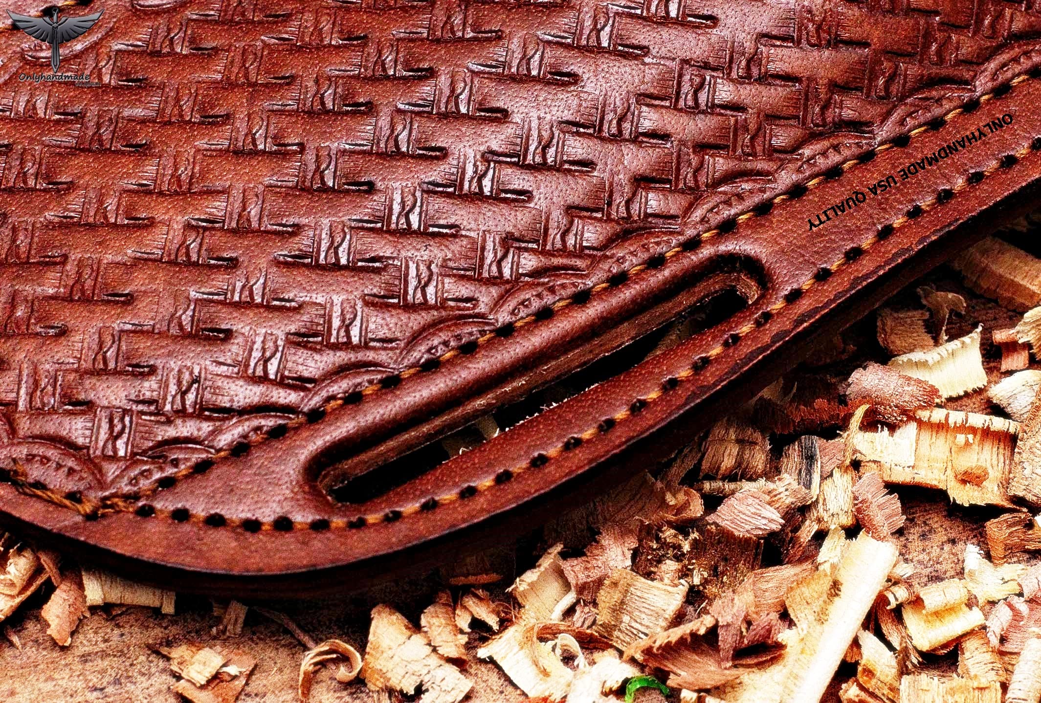 Leather Knife Sheath, Slanted Pancake Sheath, Tooled Leather Sheath, Belt Sheath, Beautiful Cow Boy Bull Cutter Knife Leather Sheath 100% Real Leather and Exotic Cow Hide Sheath - OHM-103 (OHM-103 PANCAKE)
