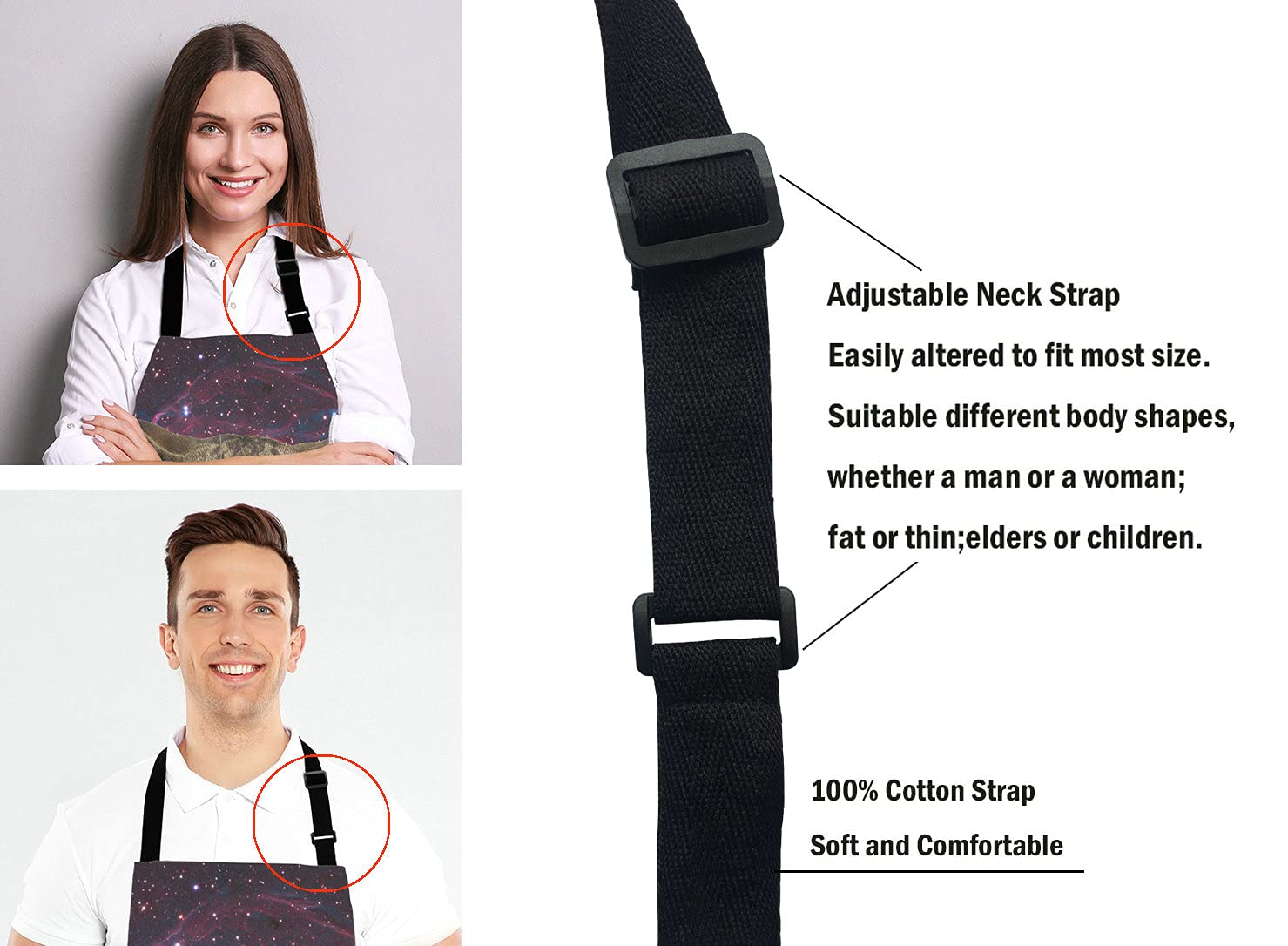 Lefolen Funny Galaxy Cat Adjustable Bib Apron, The cat is holding a cup of black coffee and a baguette Cooking Kitchen Apron for Men Women