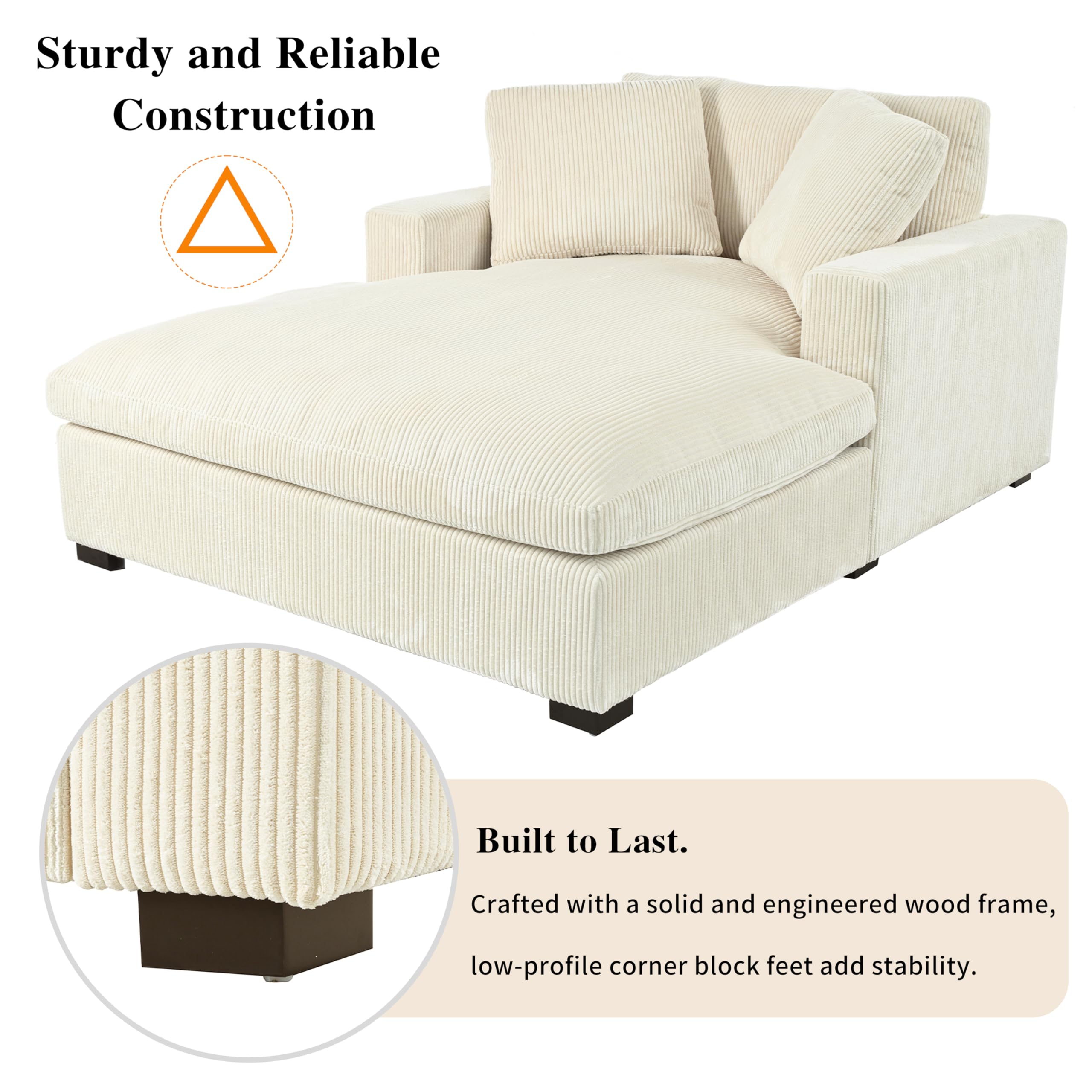 RuiSiSi Oversized Chaise Lounge Chair Indoor, Upholstered Comfy Sofa with 2 Throw Pillows and Armrests, Modern Upholstered Sofa Couch Frame with Solid Wood Legs, Grey