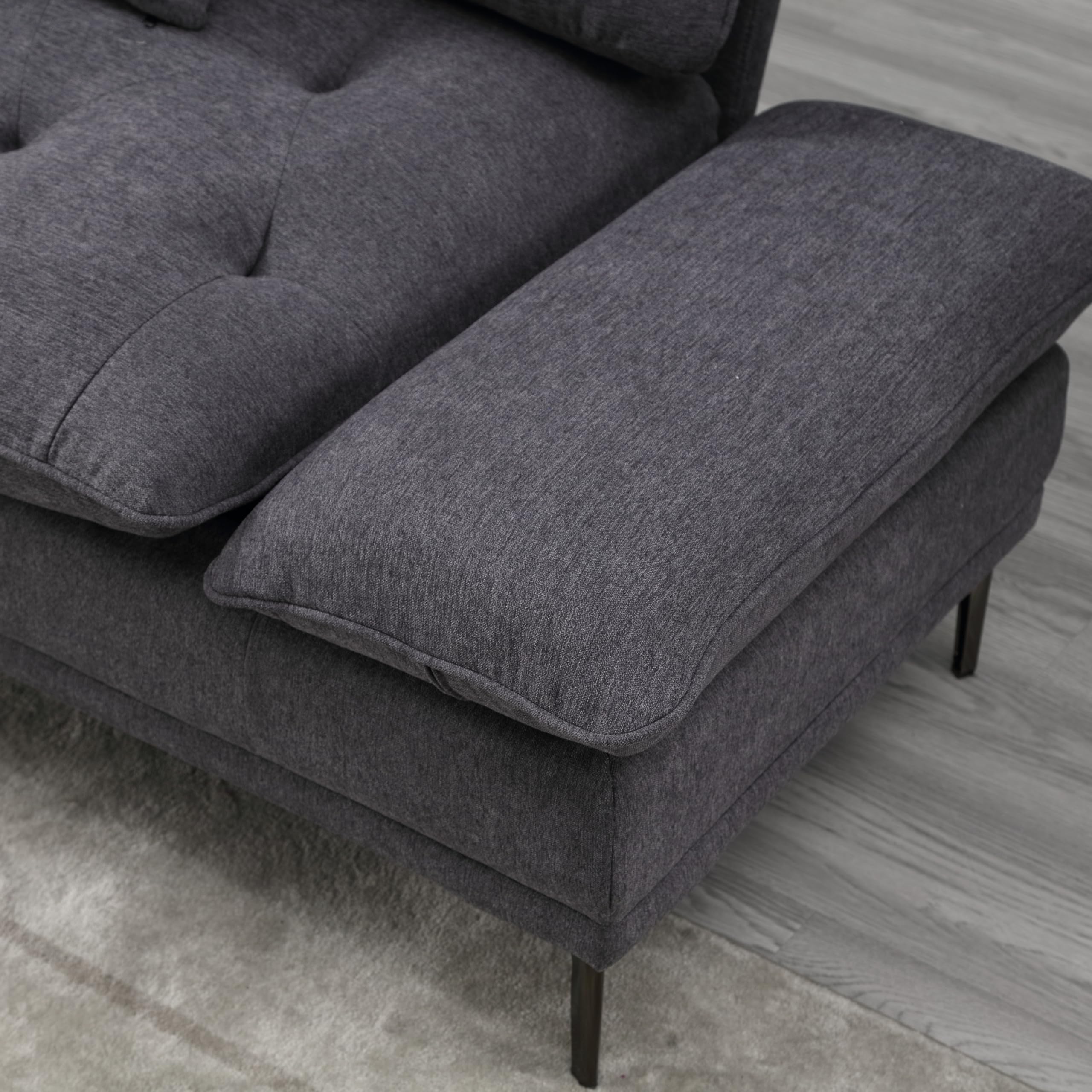 Spacious Loveseat Sofa with Metal Legs,Modern Futon Design, Tufted Accent, Convertible Arms,2-Seater Cloud Sofa for Living Room and Apartment (Dark Gray)