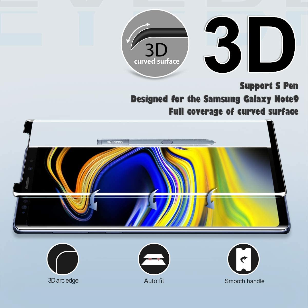 Micger Galaxy Note 9 Screen Protector 【2+2 Pack】 With Camera Lens Protector 3D Glass Curved Full Coverage 9H Hardness Tempered Glass Screen Protector for Samsung Galaxy Note 9