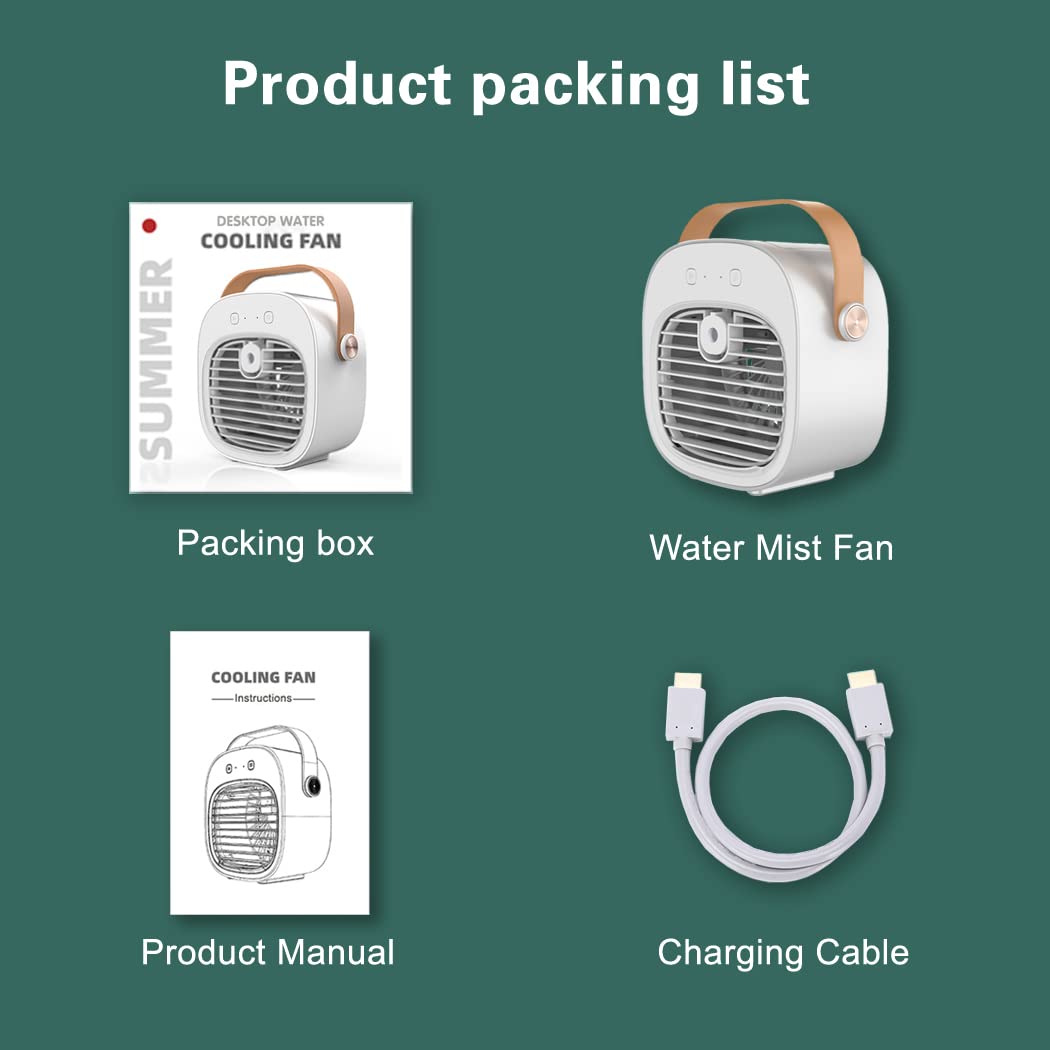 Portable Air Conditioner,6000mAh Mini Air Conditioner Fan,USB Rechargeable Personal Air Conditioner,3 Speed Quiet Air Cooler for Desktop、Office、Bedroom,study、Travel & Indoor/Outdoor Activities.(White)