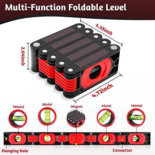 Multi-Function Foldable Level Measuring Tool,24 Inch Magnetic Level Tool with 4 Easy to Read Level Bubbles,Precise Leveling Tool for Carpenters,Woodworkers,Fabricators