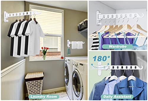 SKIKEN White Closet Hanger with Swing Arm, 8-Hole Heavy Duty Coat Hanger, Space Saver for Closet, Small Drying Hanger Rack for Laundry Room, Bathroom, Sturdy, Aluminum (1Pack, White)