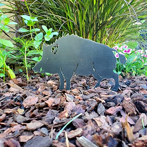 Metal Wild Boar Garden Stake, Small Javelina Southwestern Desert Peccaries, Rusty Garden Yard Art, Cute Western Wild Pig Gift