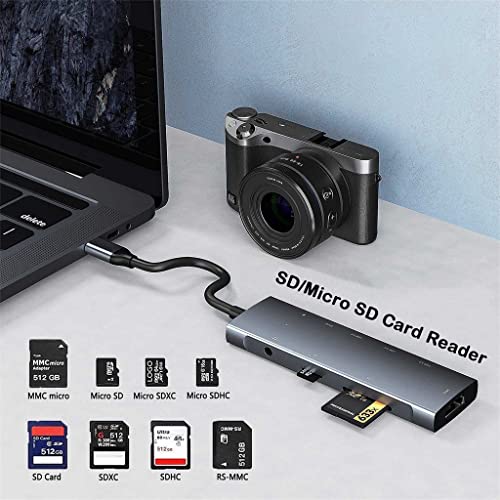 LLAMN USB C HUB with 4K PD Charging, SD/Micro Card Reader, USB 3.0, 3.5mm Headphone Jack Type C