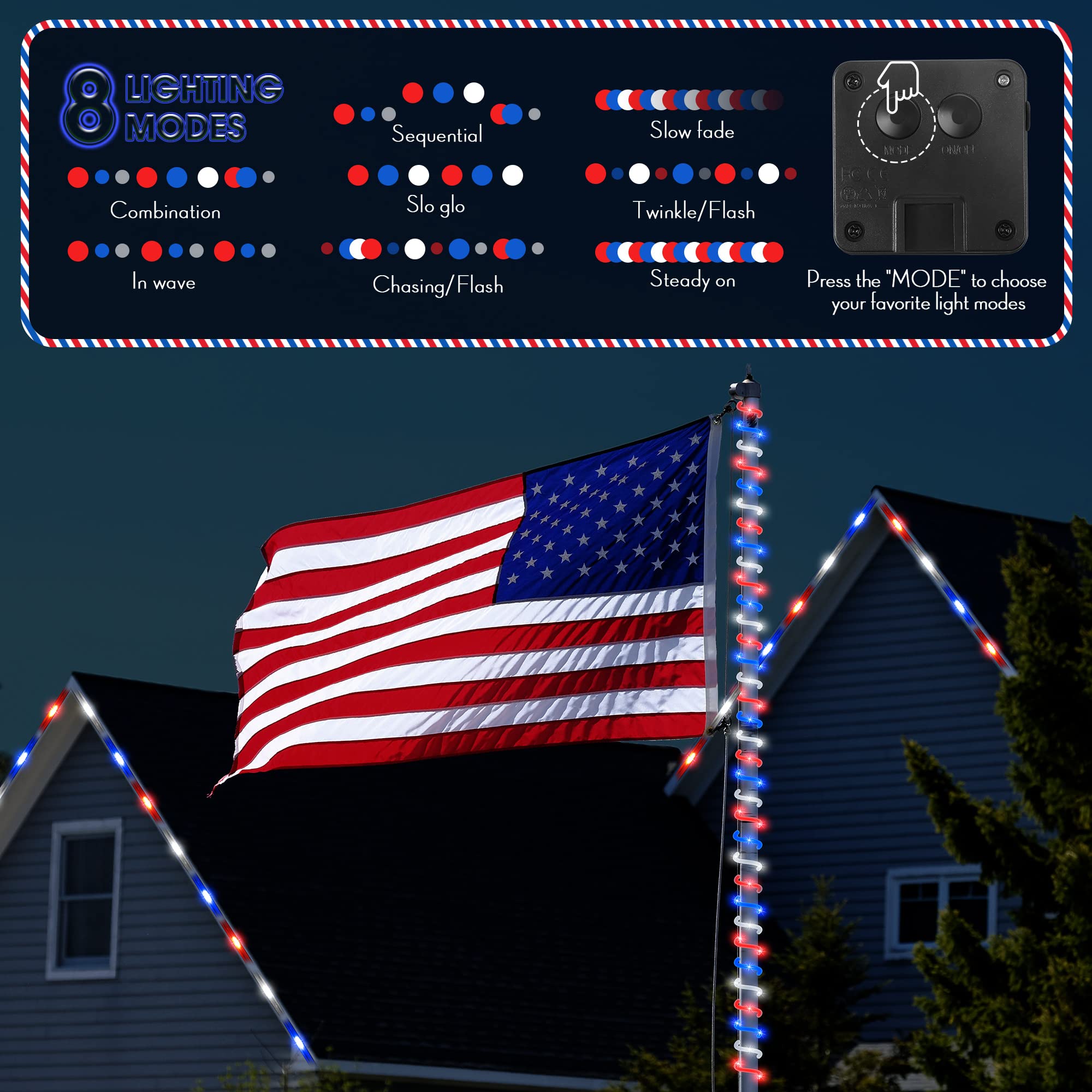 Meonum Solar Halloween Rope Lights Outdoor, 33ft 100 LED Rope Lights Waterproof, PVC Tube Fairy String Lights with 8 Modes for Halloween Night Party Garden Tree Decor (Red Blue White, 2 Pack)