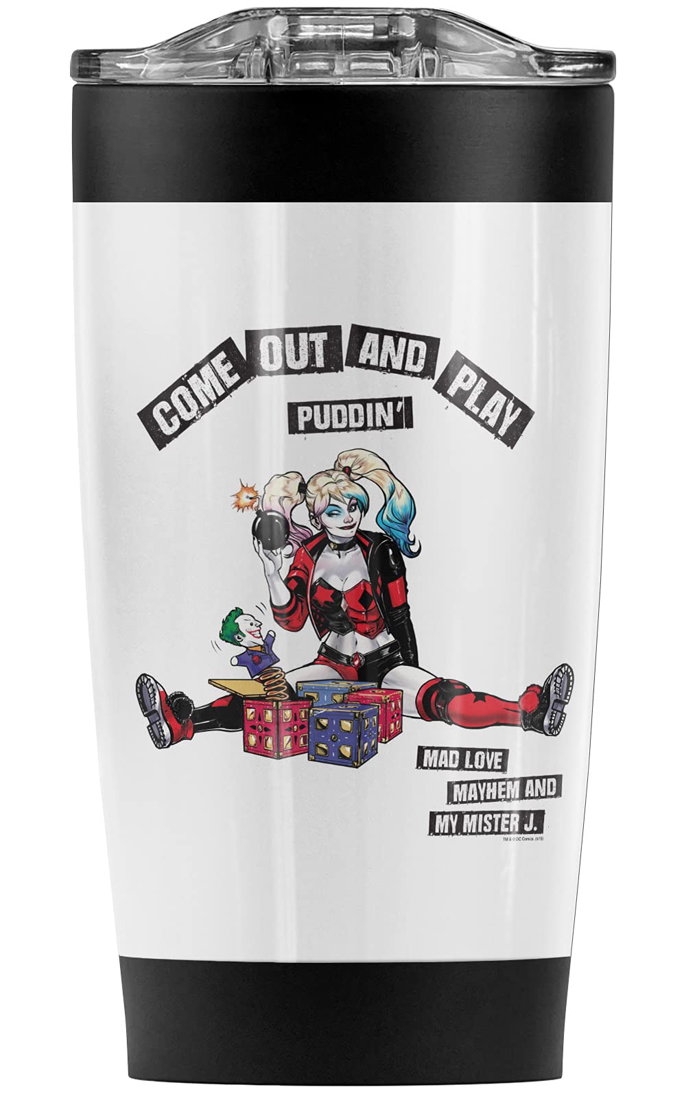 Logovision Harley Quinn Come Out and Play Stainless Steel Tumbler 20 oz Coffee Travel Mug/Cup, Vacuum Insulated & Double Wall with Leakproof Sliding Lid | Great for Hot Drinks and Cold Beverages
