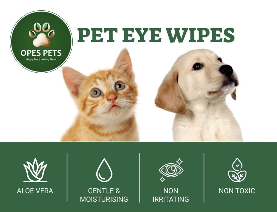 OPES Pets Cats & Dogs Eye & Face Wipes, Gently Removes Discharge, 100% Plant-Based, Biodegradable, 200 Count.