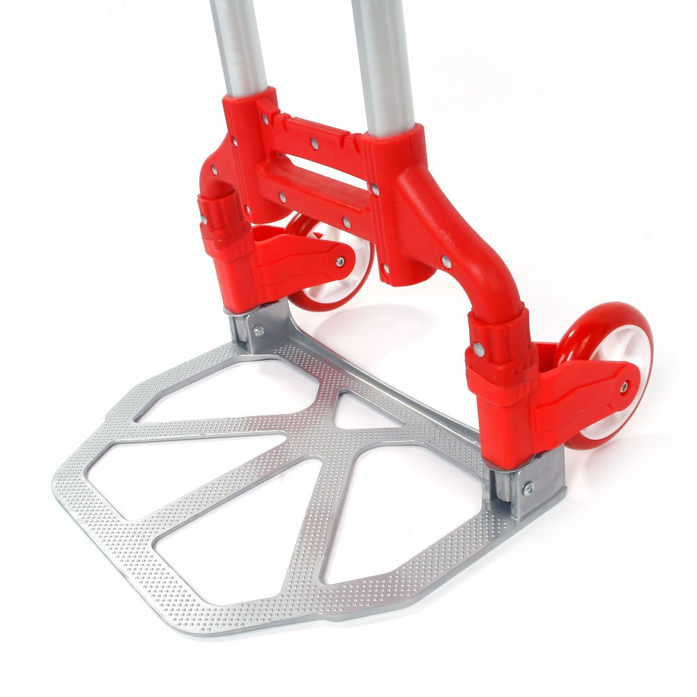 Portable Aluminium Cart Folding Dolly Push Truck Hand Collapsible Trolley Luggage Red max Load 165.35 lbs (75kg)