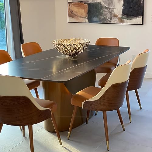 LUNLING Mid Century Modern Dining Room Chairs Faux Leather Upholstered Chairs,Metal Side Chairs with Walnut Wood Frame for Kitchen Dining Living Room Chairs(Orange 1PCS)