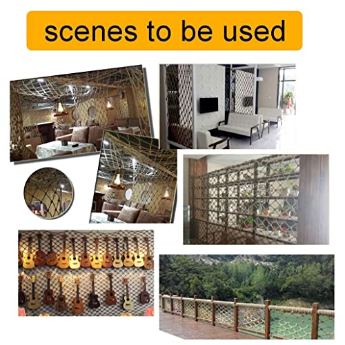 OUYOXI Rope Net for Birds, Child Protection Safety Net Treehouse Climbing Netting Heavy Duty Cargo Net Hemp Rope Net Grid 12cm Playground Swing Balcony Playset Railing (Colour:Yellow,Size