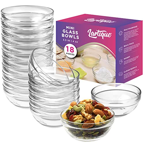 Lartique Mini 3.5 Inch Small Glass Bowls – Small Bowls Perfect for Prep, Dips, Nuts, or Candy - Meal Prep Bowls or Dessert Bowls, Set of 18
