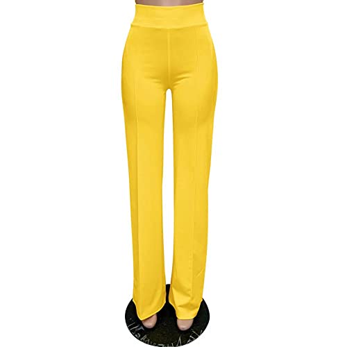 ThusFar Women Casual Wide Leg Long Pants Office Work Business High Waisted Straight Bootcut Leg Dress Pant Yellow S