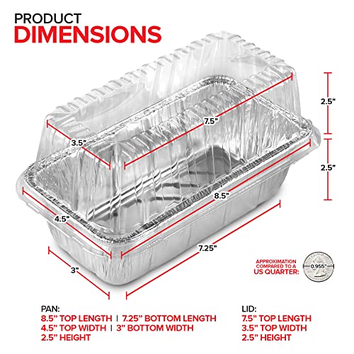 Stock Your Home Disposable Aluminum Loaf Pans with Lids, 2 Lb (50 Pack) Foil Baking Tins with Plastic Lid, Tin Pan with Cover for Cake, Banana Bread, Meatloaf, Mini Lasagna, Drip Trays
