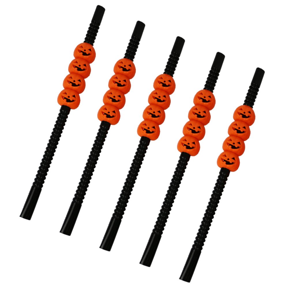 LUOEM Halloween Straws Pumpkin Plastic Party Straws Novely Decorative Drinking Straws Table Decor for Halloween Party Favors Supplies,Pack of 5 (Black)