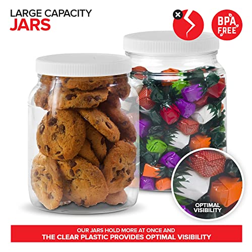 Stock Your Home Half Gallon Clear Plastic Jars with Lids (1 Pack) 64 oz Wide Mouth Large Jar with Lid, Big Container for Candy, Cookies, Arts & Crafts, Bartender Money Tips, Kitchen & Pantry Storage
