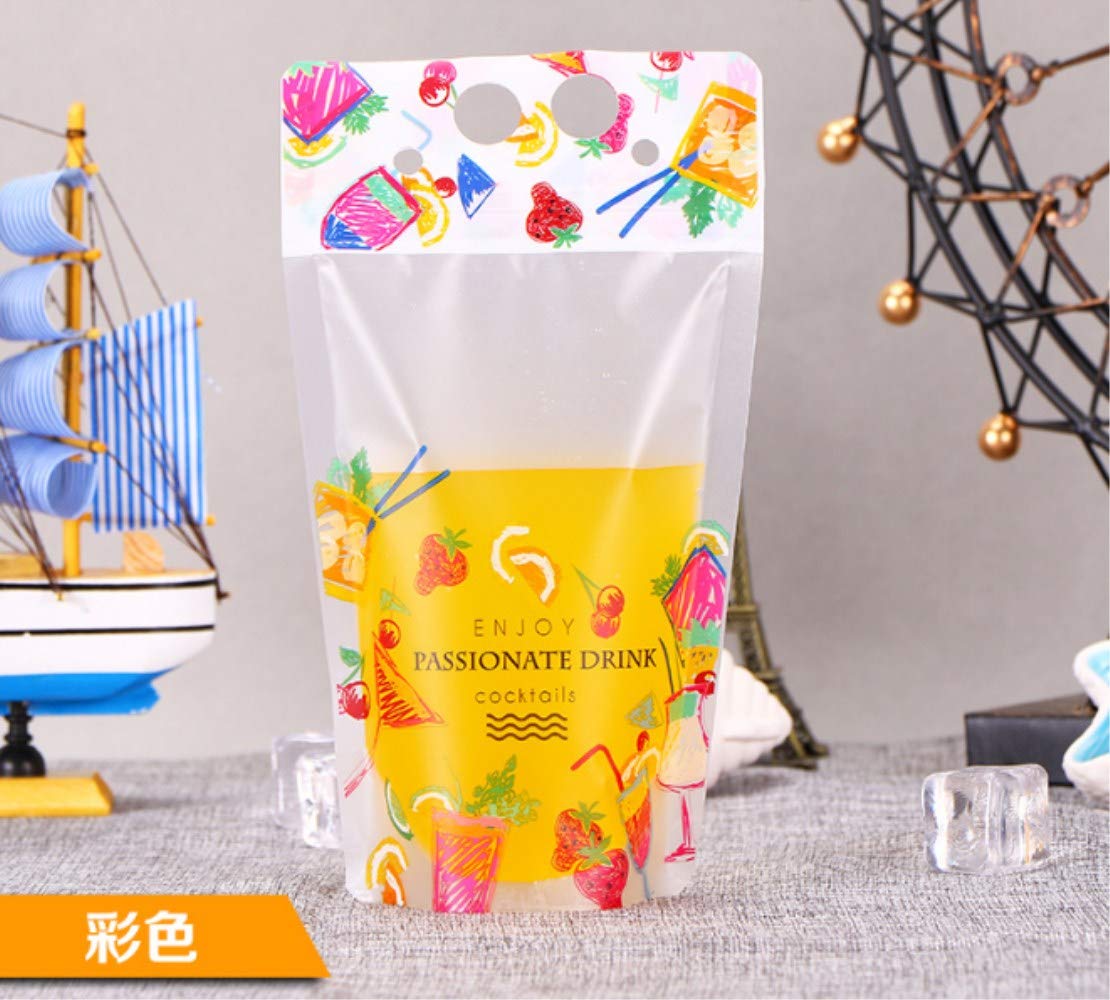 LASLU Zipper Clear Stand-Up Pouches Bags with Plastic Straw,8mil Heavy Duty Hand-held Drinking Bags 1.5" Bottom Gusset, 100 Pack (400ml, Fruits)