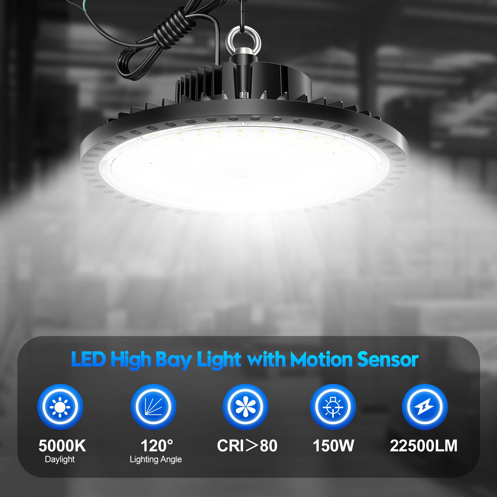 Sararoom 6Packs 150W UFO LED High Bay Light with Motion Sensor, 5000K LED Shop Light with Remote Control 3 Modes, 22500LM LED Work Shop Light with 2.5' Cable for Factories Garage Workshop