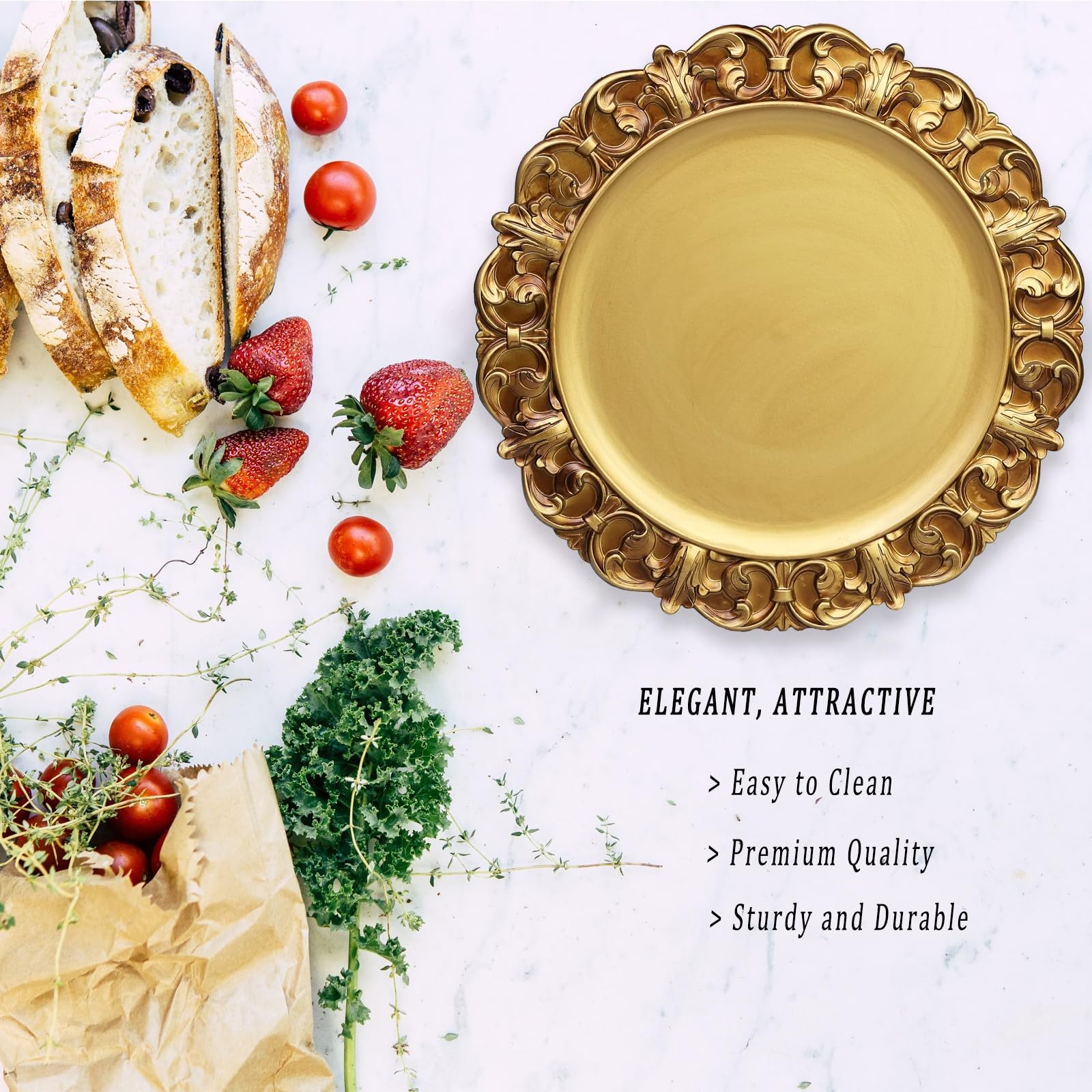 Leemxiiny Antique White Charger Plates with Gold Scalloped Rim Set of 6, Plate Chargers for Dinner Plates Bulk Wedding, Table Decoration, Party