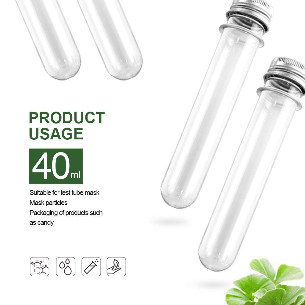 Test Tubes, YGDZ 25pcs Clear Plastic Test Tubes with Caps, 25x140mm(40ml), Large Tubes for Birthday Goodie Bags, Bath Salt, Halloween Party Decoration, Candy Storage Containers