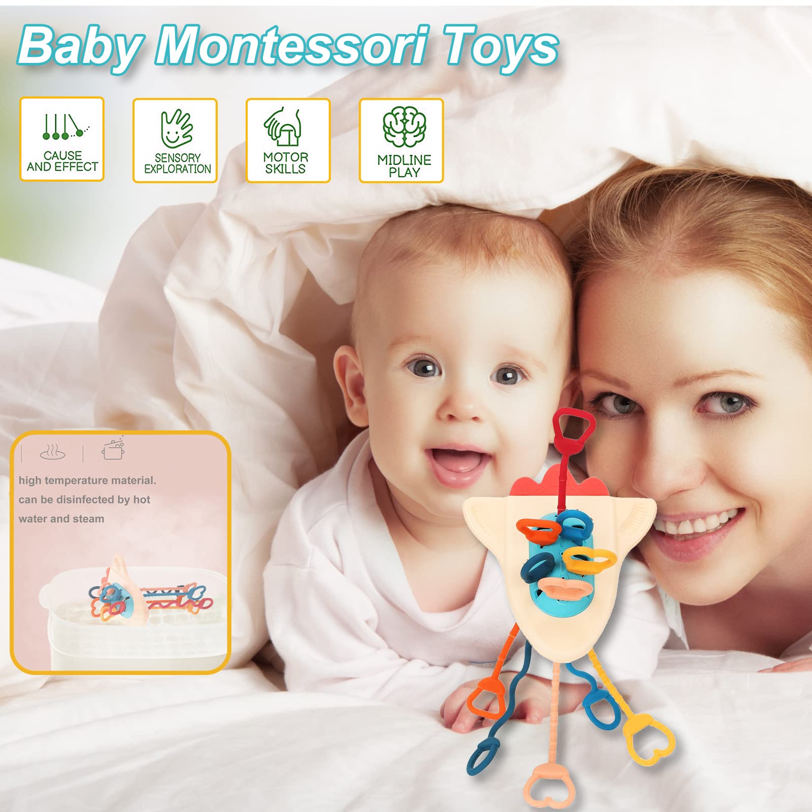 MICKYU Baby Toys Montessori Sensory Pull String Early Developmental Travel Toys for 1 Year Old Toddlers Boys Girls