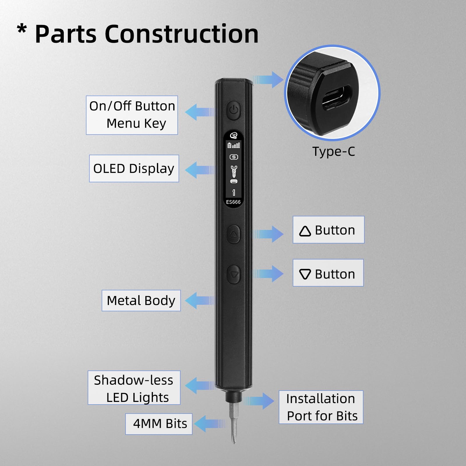 SEQURE ES666 Electric Screwdriver Set Cordless Rechargeable Screwdriver Auto/Sensor/Fixed Mode Precision Power Screwdriver with 30 Magnetic Bits 7 Torque Gears Max 2.2N.m Repair Tool for Electronics