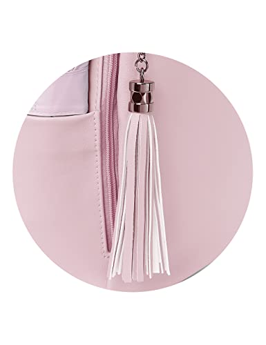 Telena Backpack Purse for Women, PU Leather Anti Theft Travel Backpack Purse Shoulder Bags with Tassel Pure Pink